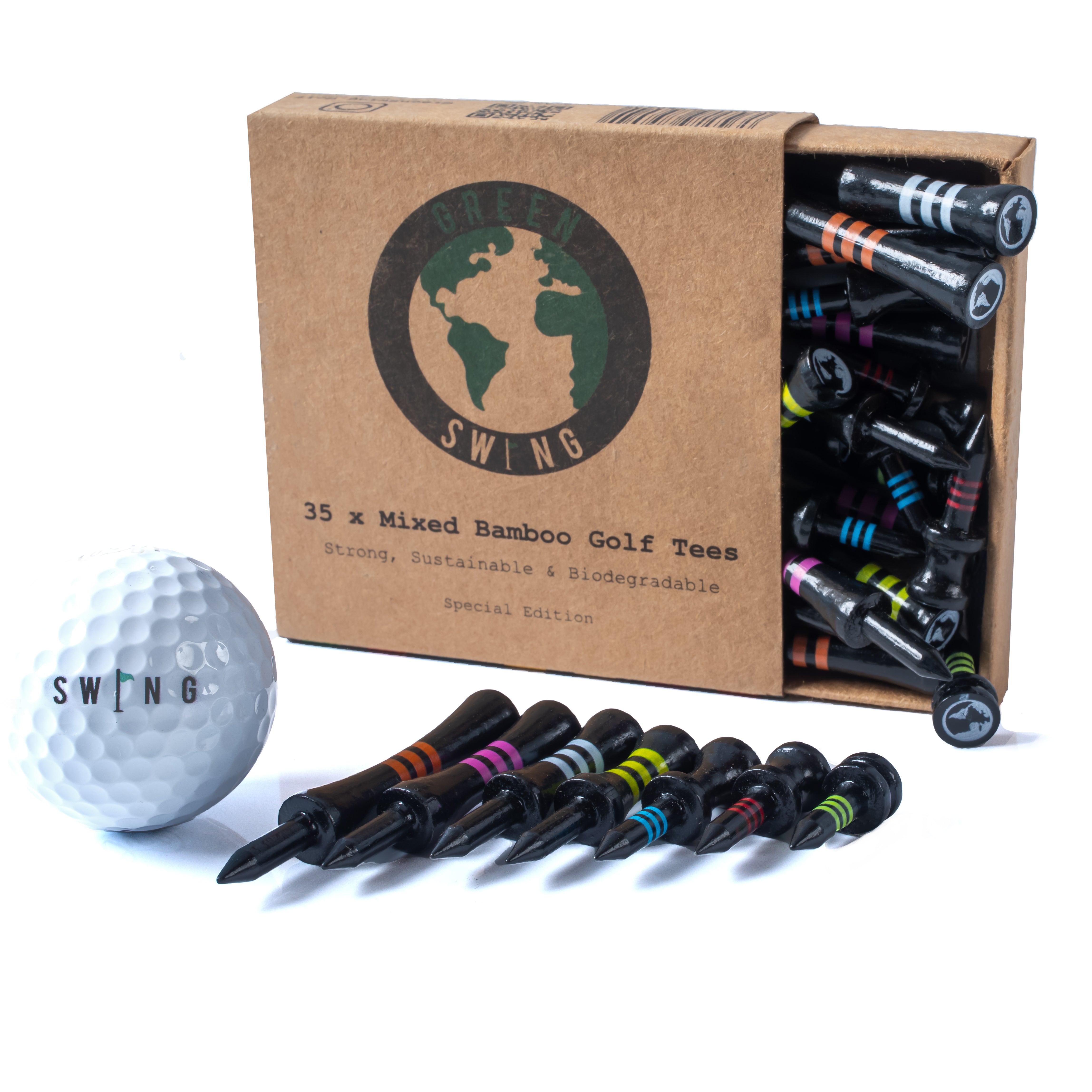Mixed Bamboo Castle Golf Tees | 35pcs | Black Limited Edition – Green Swing